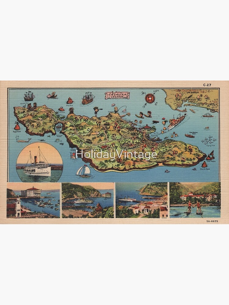 "Catalina Island Avalon Map Vintage Postcard Retro 1930s 1940s Travel ...
