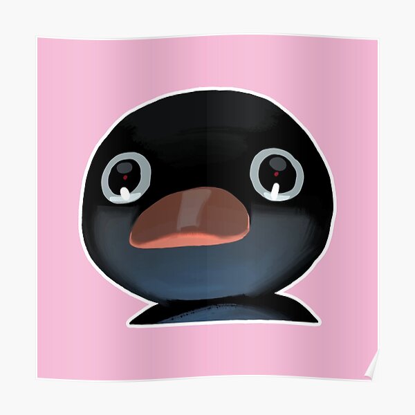 "Terrified Pingu Meme (Light Pink BG)" Poster for Sale by ...