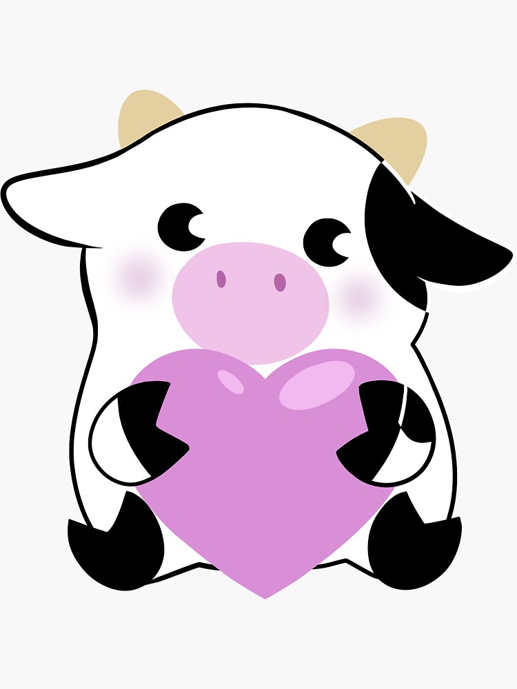 "Cute Chibi Cow with Heart" Sticker for Sale by GalaxelDesign | Redbubble