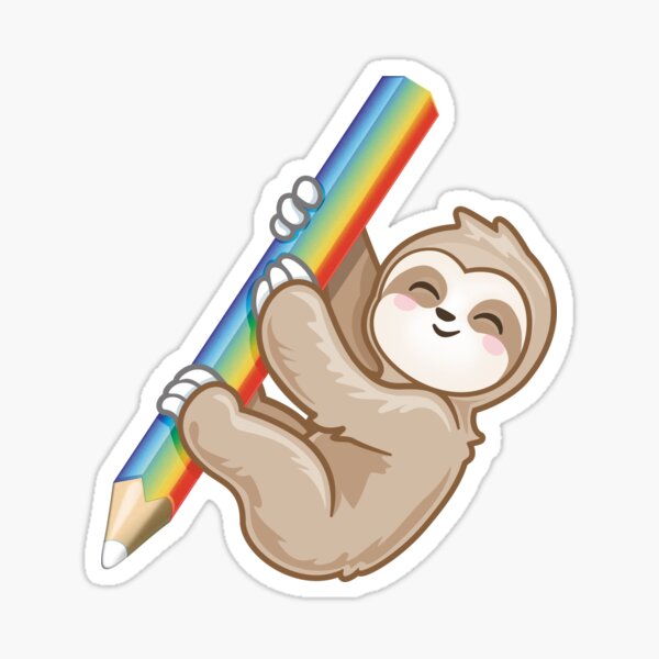 "Sloth holding rainbow pencil" Sticker for Sale by pablomendoza | Redbubble