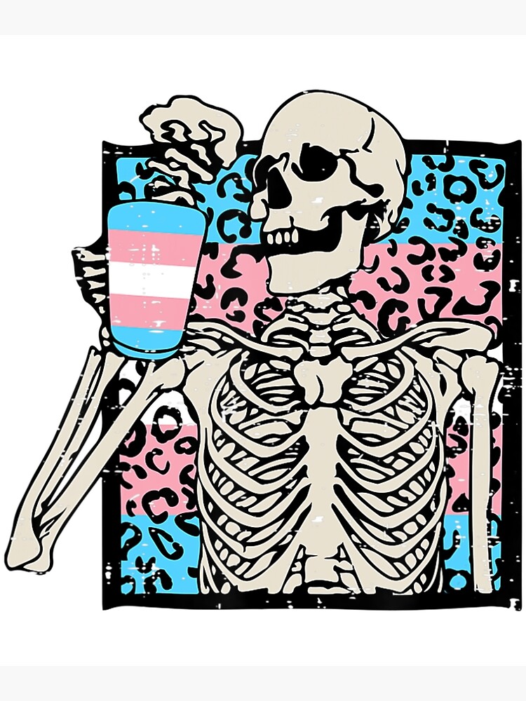 "Skeleton Drinking Coffee Lgbt Transgender Leopard Pride Flag" Art ...