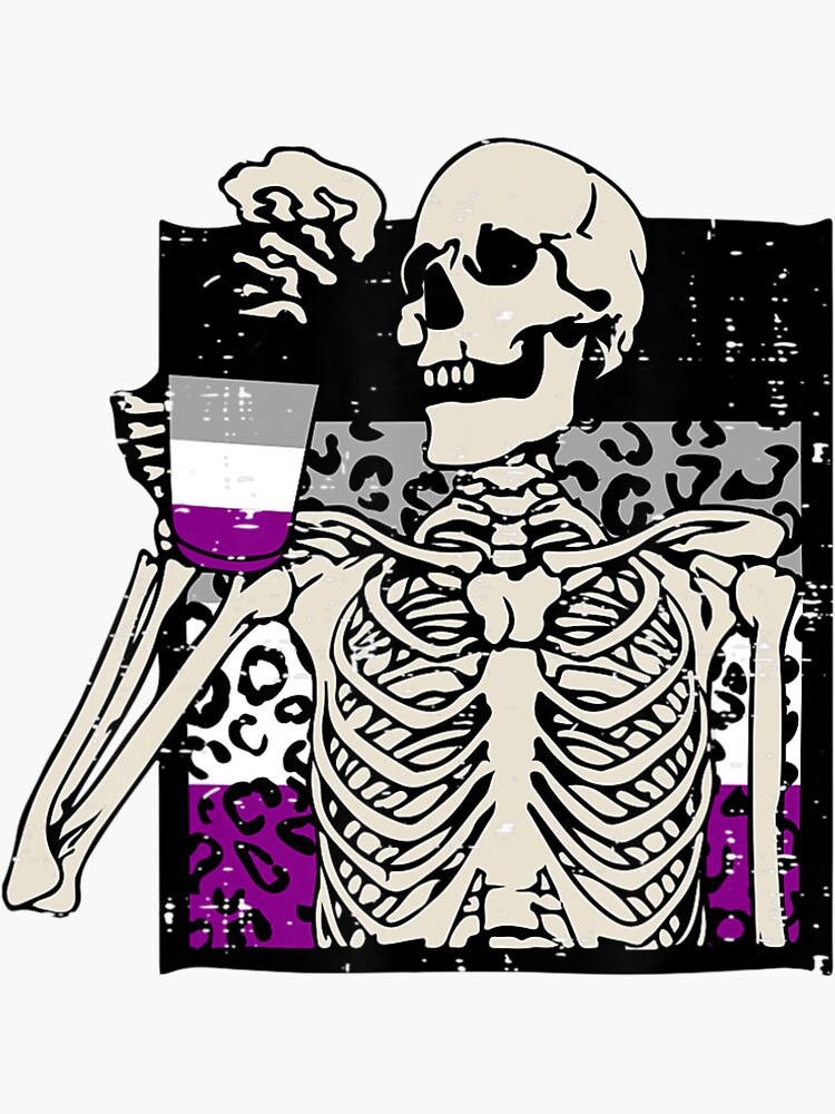 "Skeleton Drinking Coffee Lgbtq Asexual Leopard Pride Flag" Sticker for ...