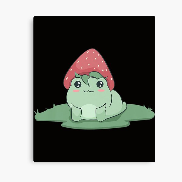 "Cottagecore Aesthetic Cute Kawaii Frog Strawberry Head Premium" Canvas ...