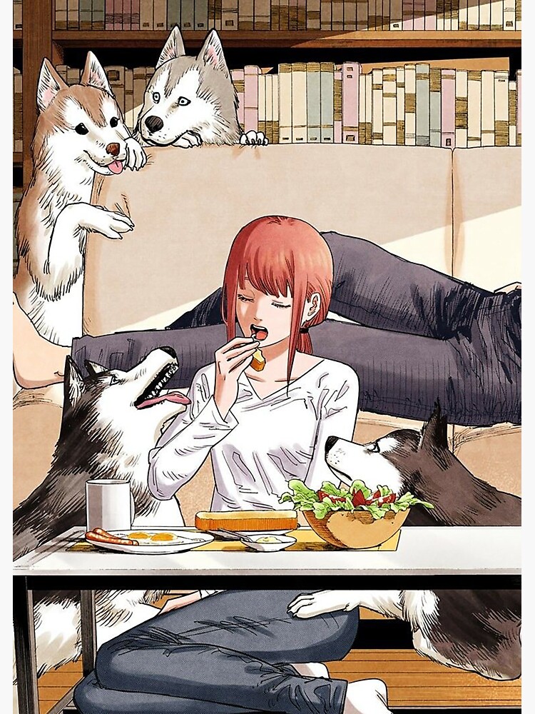 Pegatina «Panel de color Makima y su perro lobo» de Skythink | Redbubble