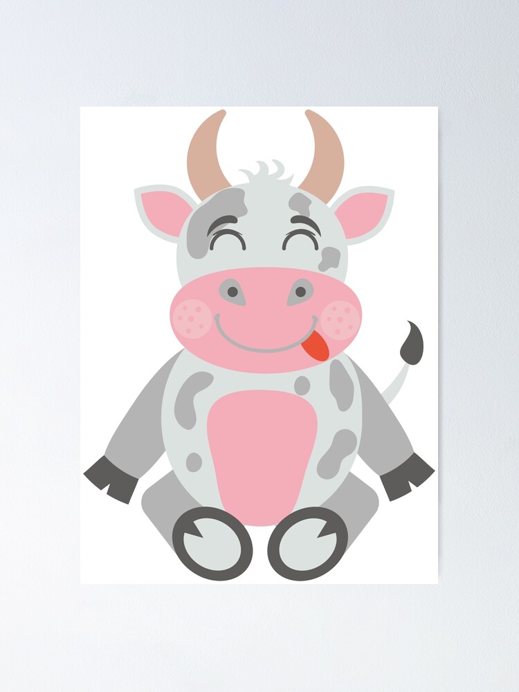 "Cute cheeky cow. Kawaii farm animal." Poster for Sale by BondeelArts ...