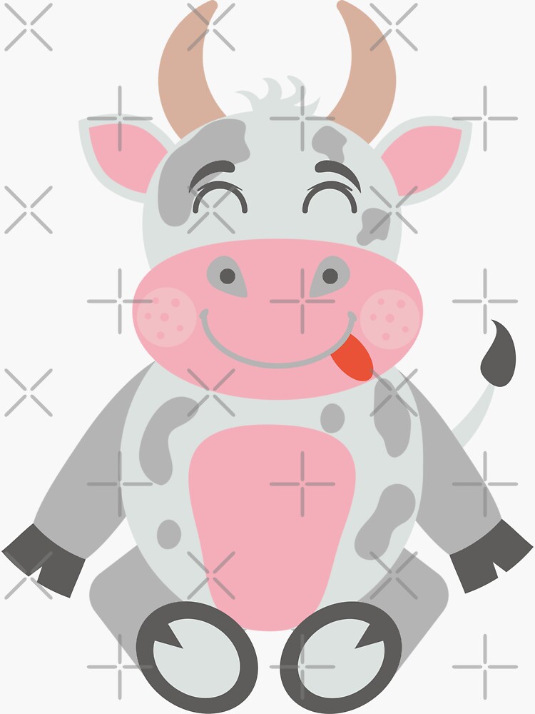 "Cute cheeky cow. Kawaii farm animal." Sticker for Sale by BondeelArts ...