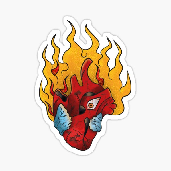 "Old school flaming heart" Sticker for Sale by Nightbreedd | Redbubble