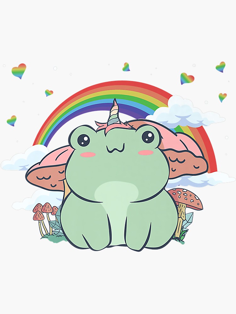 "Cottagecore Aesthetic Kawaii Frog Unicorn Goblincore Premium" Sticker ...