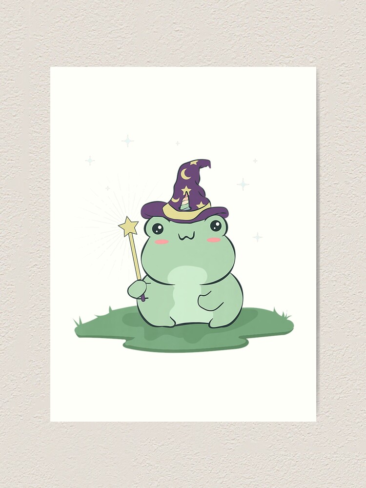 "Cottagecore Aesthetic Kawaii Unicorn Frog Wizard Hat Premium" Art ...