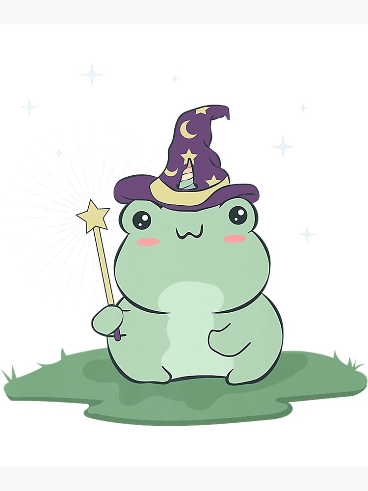 "Cottagecore Aesthetic Kawaii Unicorn Frog Wizard Hat Premium" Art ...