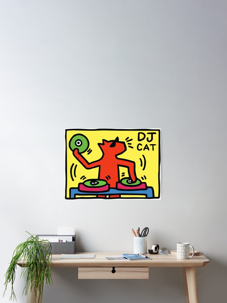 "DJ CAT KIETH ANIMAL HARING WHITE" Poster for Sale by SuneeKeiko ...