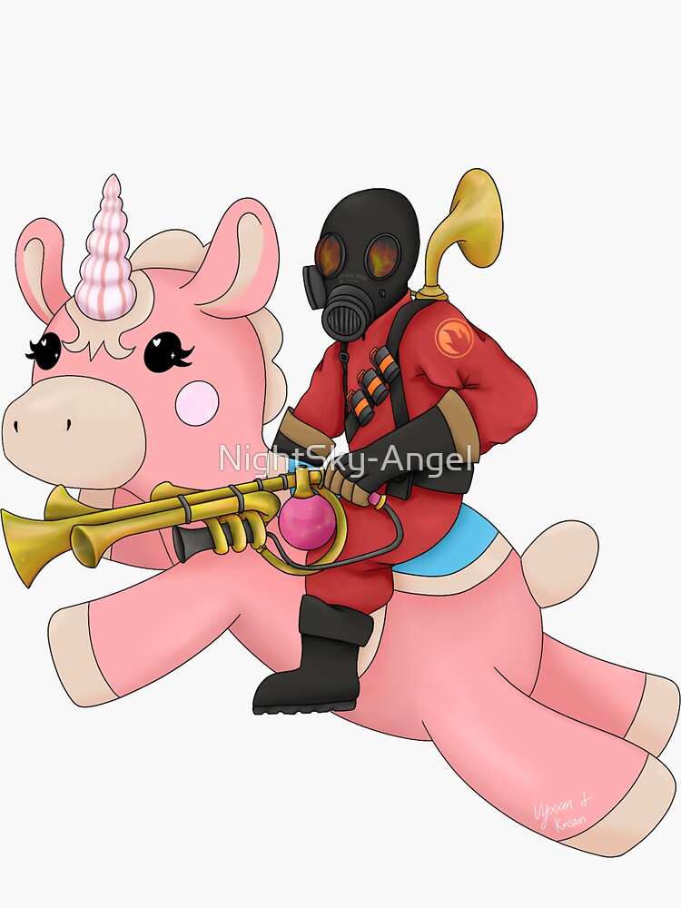"TF2 Pyro riding balloonicorn" Sticker for Sale by NightSky-Angel ...