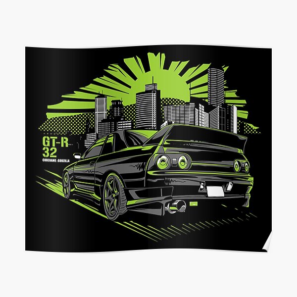 "Black GT-R R32 Godzilla Street Racing Car Drift Turbo" Poster for Sale ...