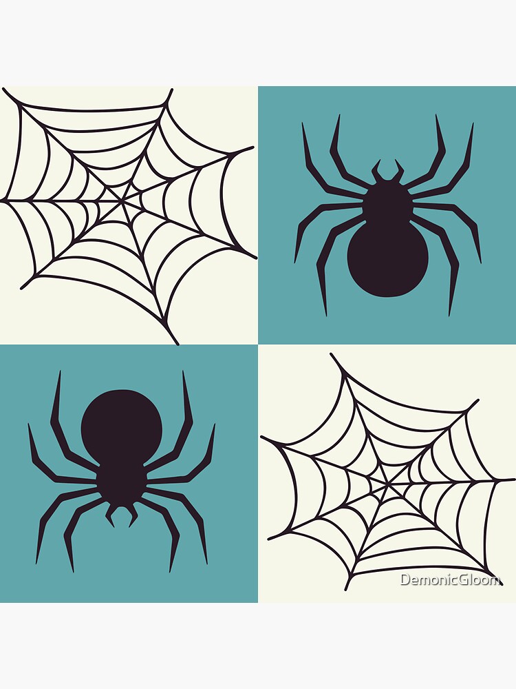 "Blue and cream white checked spiders and webs print" Sticker for Sale ...