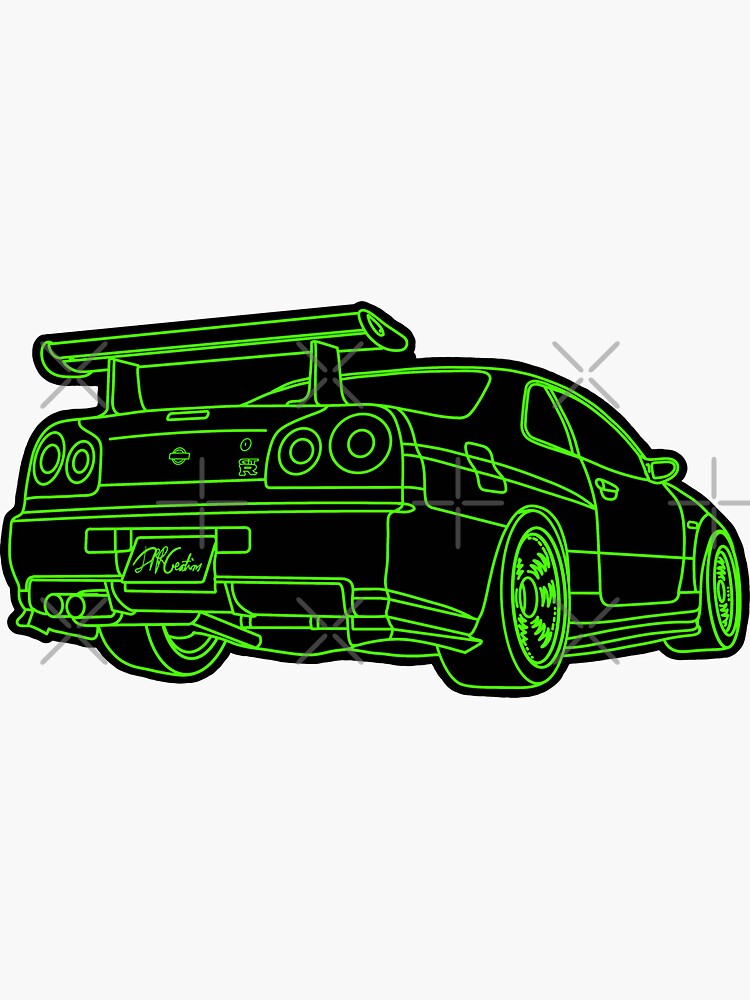 "R34, GTR green line design! Car t-shirt! Car art!" Sticker for Sale by ...