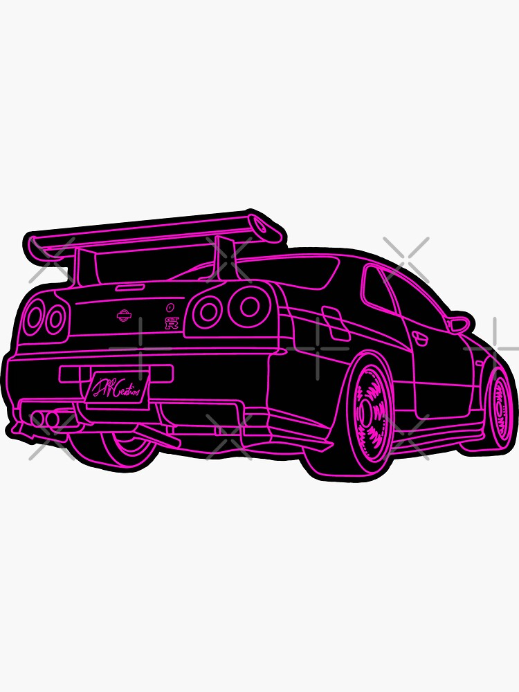 "R34, GTR pink line design! Car t-shirt! Car art!" Sticker for Sale by ...