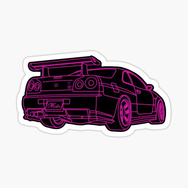 "R34, GTR pink line design! Car t-shirt! Car art!" Sticker for Sale by ...