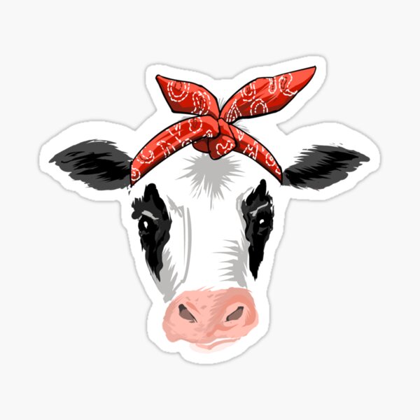 "Cow Head With Bandana Funny Farmer Farming Gift Women Kids " Sticker ...