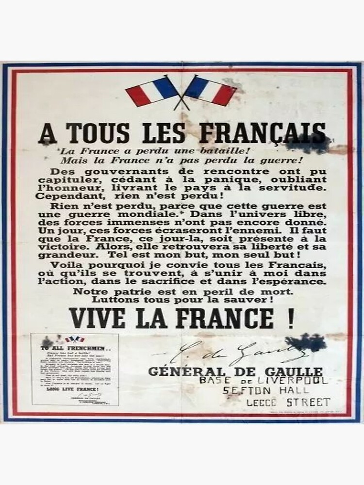 "Appeal of June 18 - General de Gaulle" Poster for Sale by ...