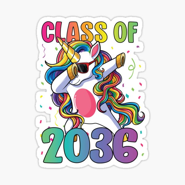 "Class of 2036 Outfit Girls Dabbing Unicorn Grow With Me" Sticker for ...
