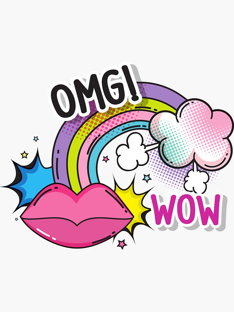 "Omg and wow with lips and rainbow" Sticker for Sale by SweetKidsDesign ...