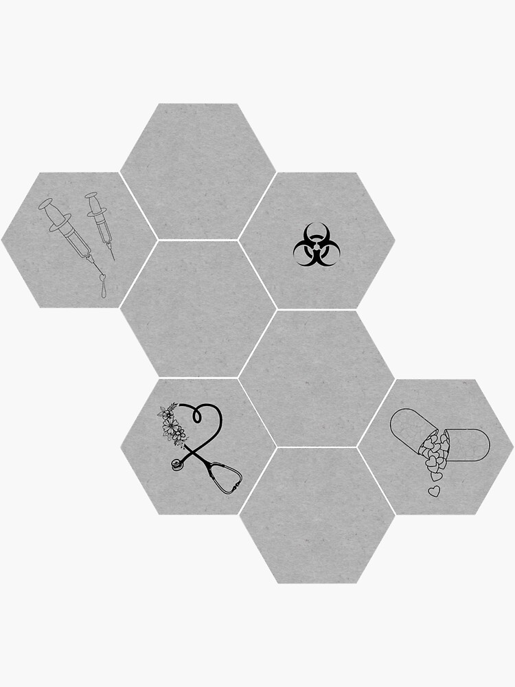 "Hexagon medical artwork, syringes, radioactive, radiology, stethoscope ...