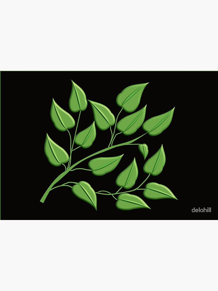 "3D Botanical Green Leaves On A Stem Drawing Illustration" Poster for ...