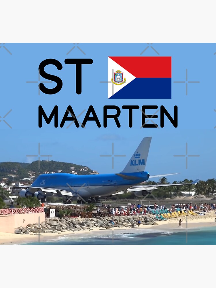 "KLM Boeing 747 makes its final iconic landing over the beach on Sint Maarten" Sticker for Sale ...