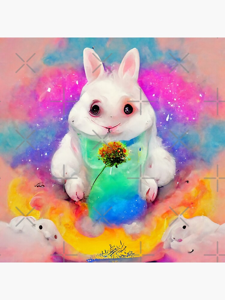 "Rainbow Bunny Rabbit Holds a Flower" Poster for Sale by MythicPrompts ...