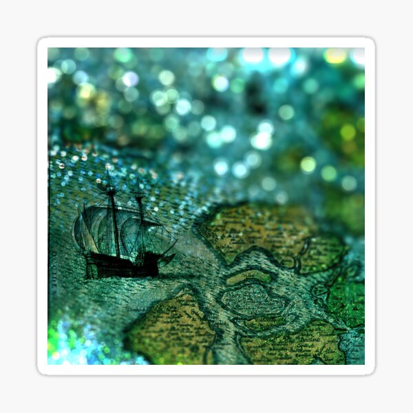 "Old nautical map with sailing ship" Sticker for Sale by PaperElement ...