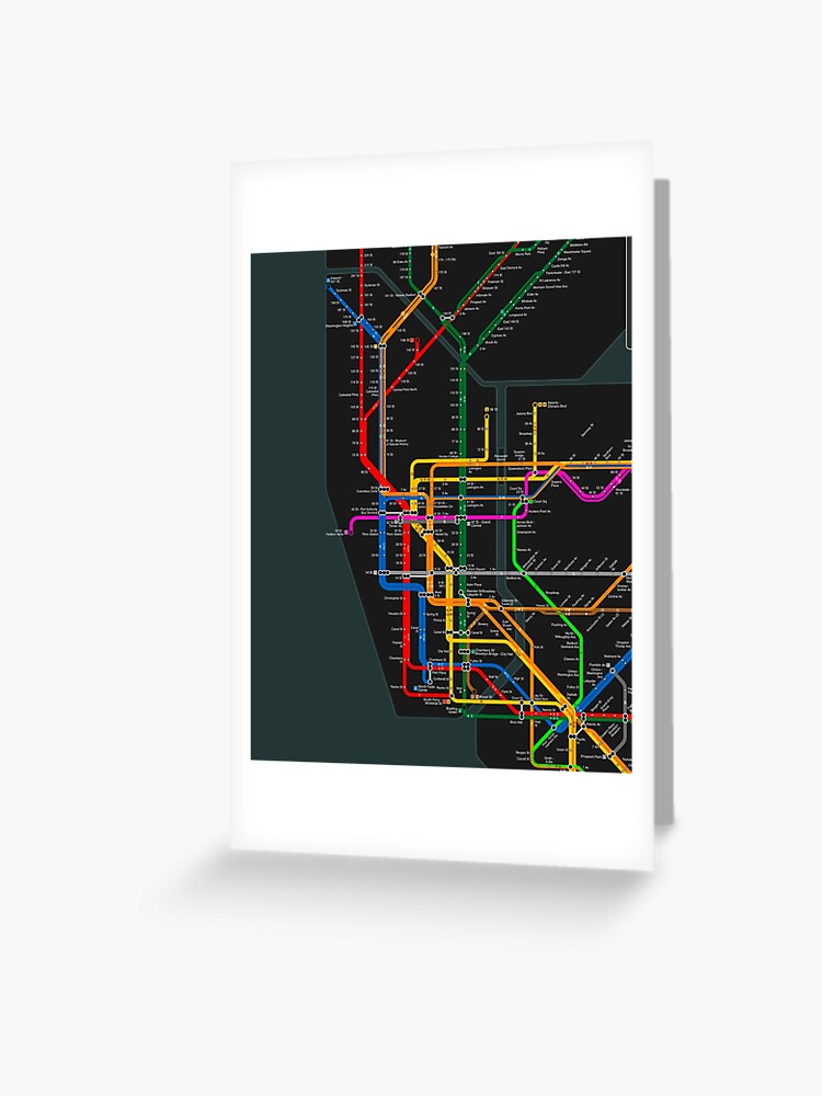 "New York City dark subway map" Greeting Card for Sale by elmindo ...