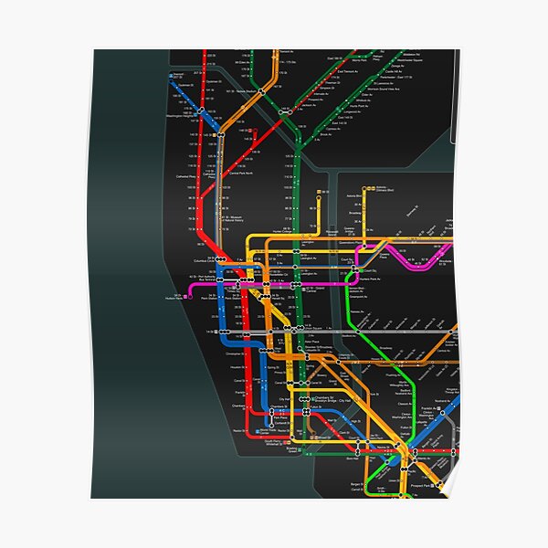 "New York City dark subway map" Poster for Sale by elmindo | Redbubble