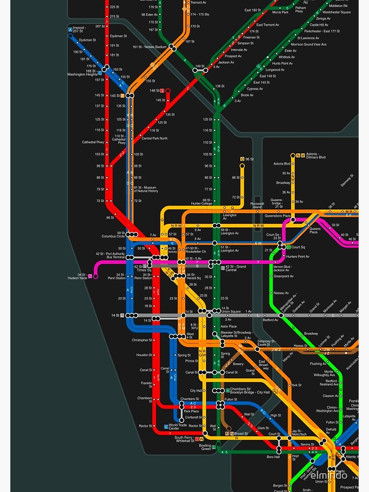 "New York City dark subway map" Spiral Notebook by elmindo | Redbubble