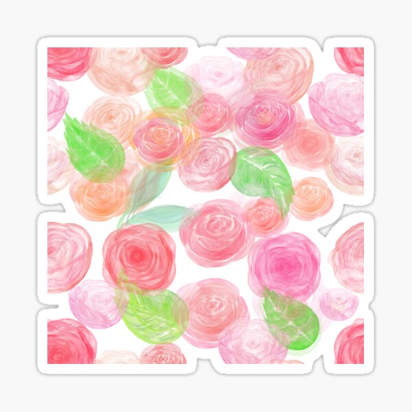 "Floral Watercolor Roses Pattern Pink Orange" Sticker for Sale by ...