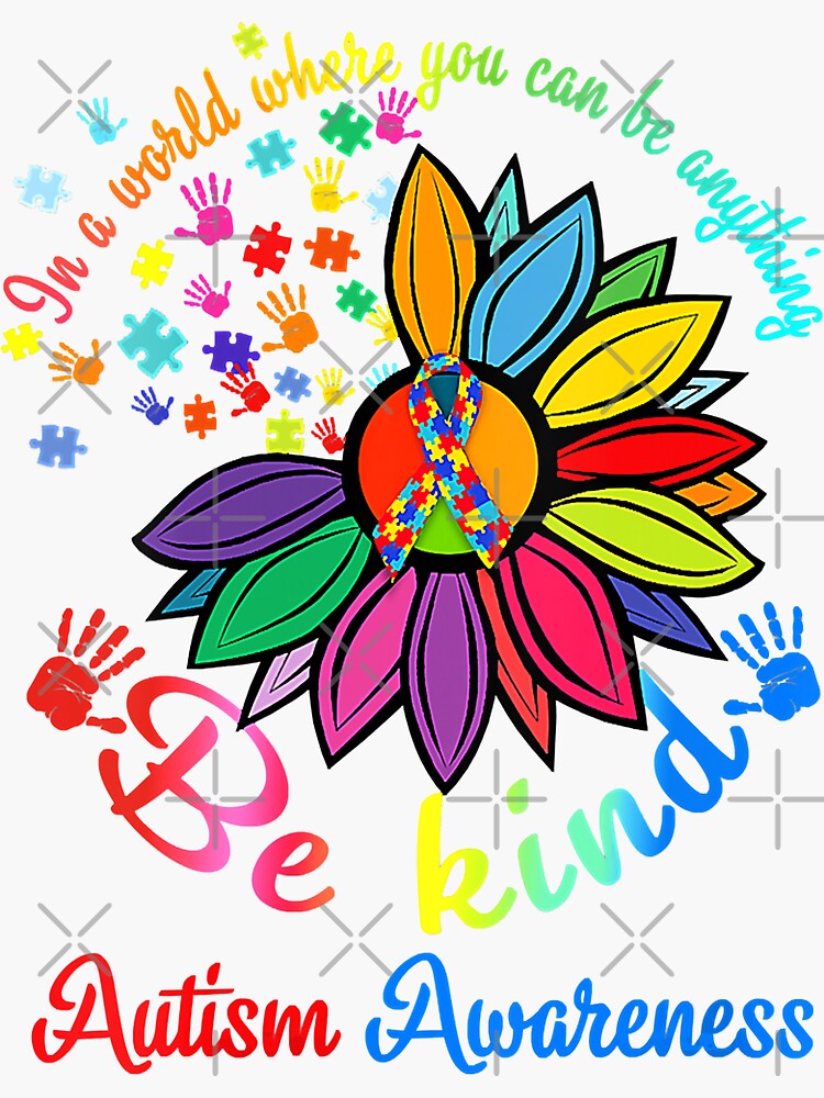"Puzzle Sunflower Be Kind Autism Awareness Mom Support Kids" Sticker ...