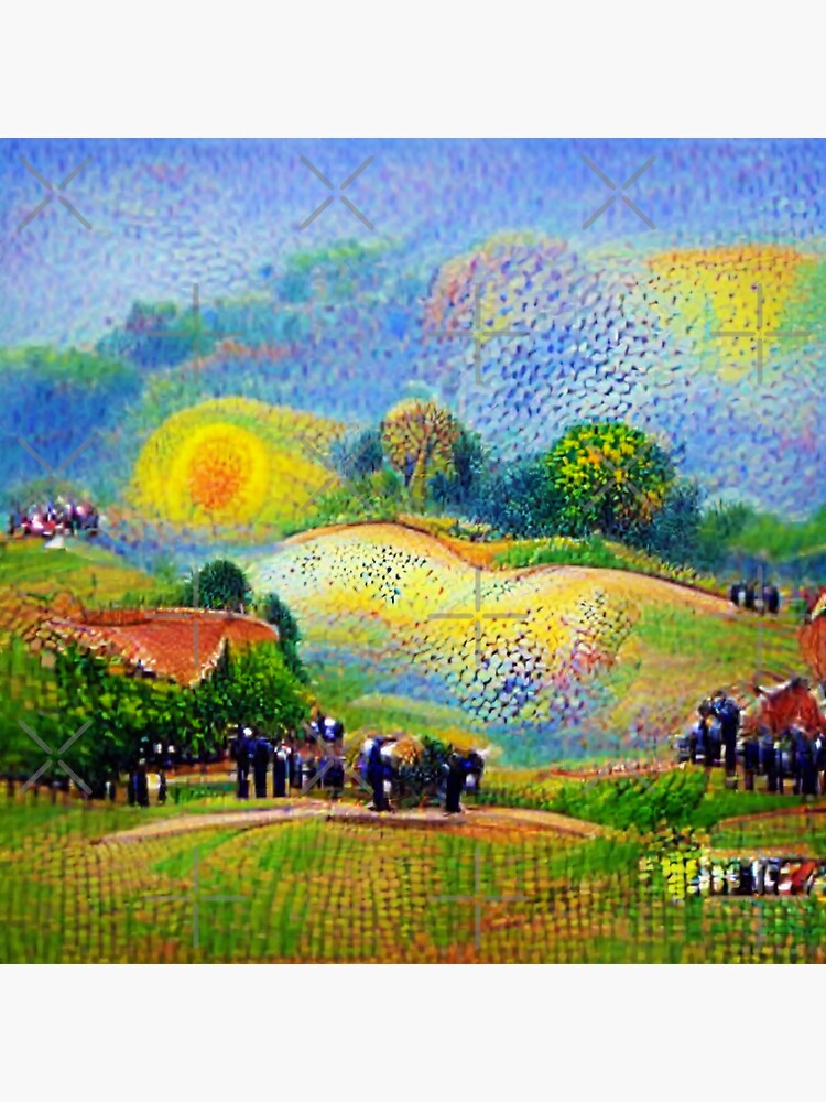 "Sunrise Landscape: Pointillism Art Collections" Sticker for Sale by ...