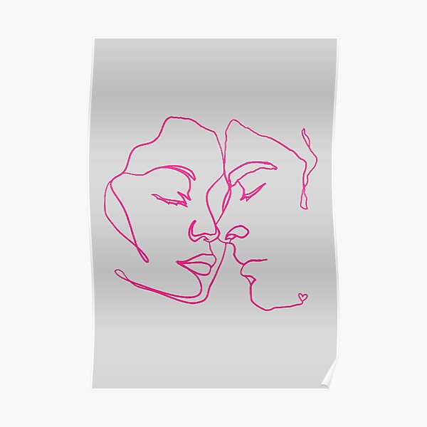 "Hot Pink Line Art Couple In Love" Poster for Sale by TrulyEpoque ...