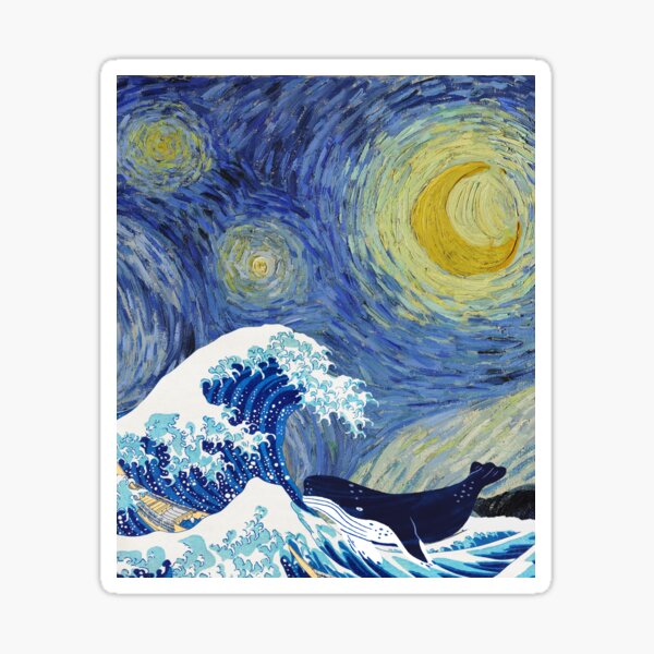 Pegatina «Ballena nadando en Vincent Van Gogh Pintura famosa Noche ...