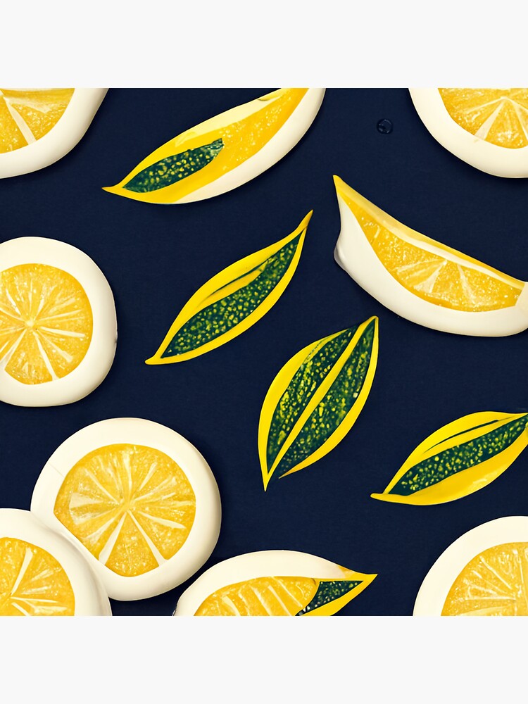 "Mid-Century Lemon & Lemon Leaves Stamp Pattern" Sticker for Sale by ...