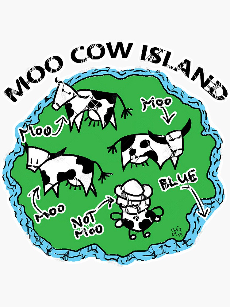 Moo Cow Island Map Sticker For Sale By Jessicada69167 Redbubble