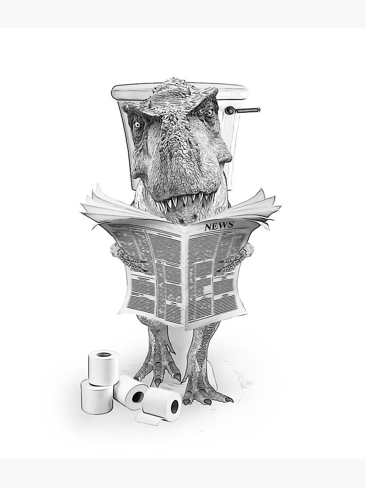 Lámina fotográfica «dinosaurio T-rex en el baño leyendo el periódico ...