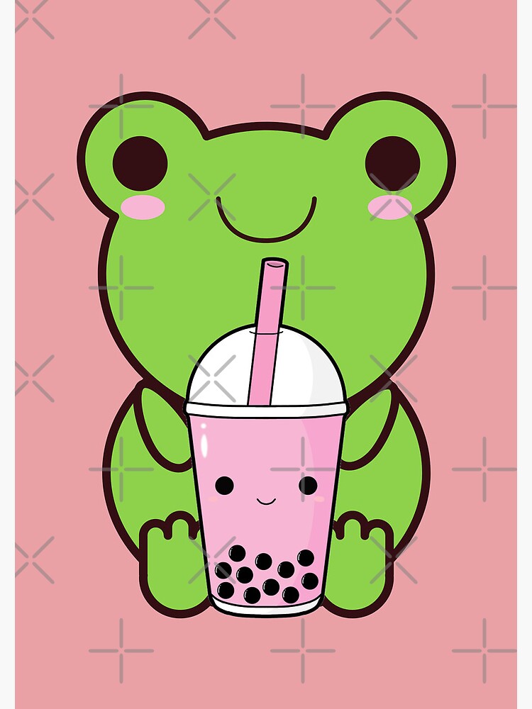 "Cute Cartoon Kawaii Frog drinking Boba Tea | adorable Boba animals ...