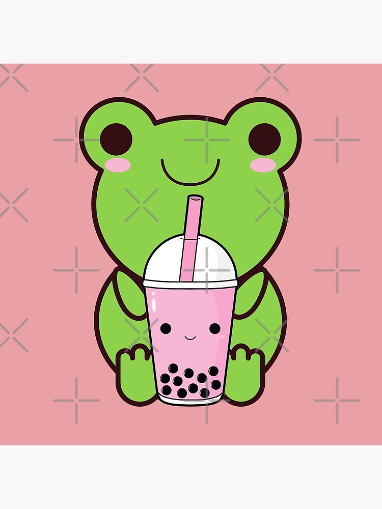 "Cute Cartoon Kawaii Frog drinking Boba Tea | adorable Boba animals ...