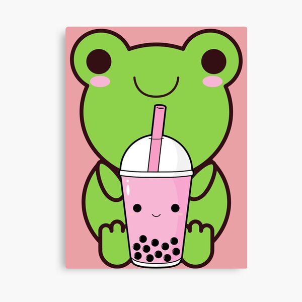 "Cute Cartoon Kawaii Frog drinking Boba Tea | adorable Boba animals ...