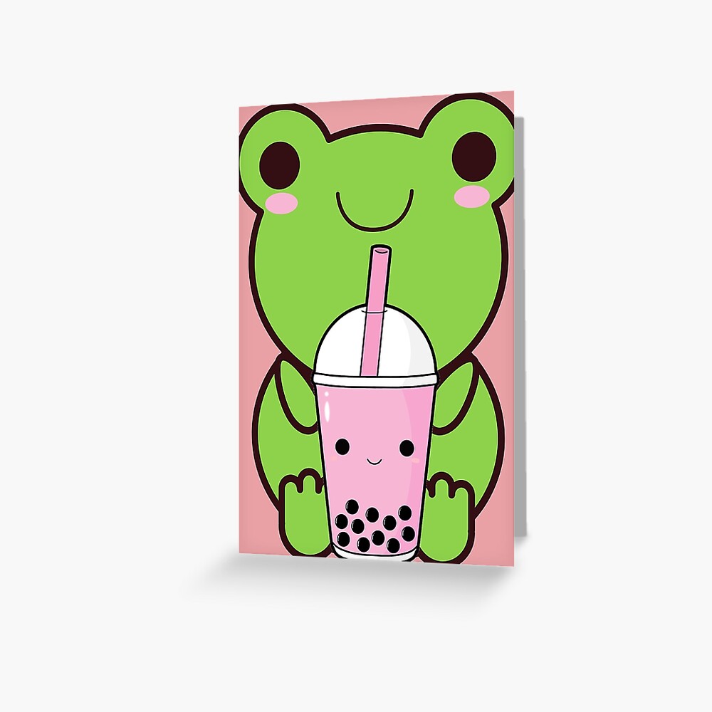 "Cute Cartoon Kawaii Frog drinking Boba Tea | adorable Boba animals ...