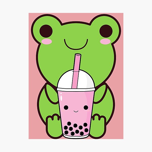Impression photo « Grenouille Kawaii de dessin animé mignon buvant du thé Boba | adorables ...