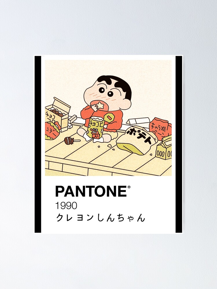 "Shin Chan Enjoying Snacks Pantone Sticker" Poster for Sale by aulmoela ...