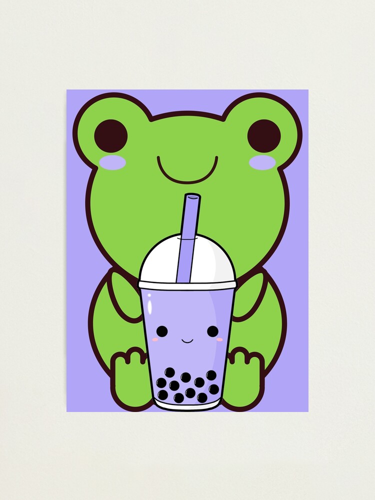 "Cute Cartoon Kawaii Frog drinking Boba Tea | adorable Boba animals ...