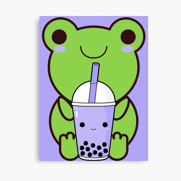 "Cute Cartoon Kawaii Frog drinking Boba Tea | adorable Boba animals ...