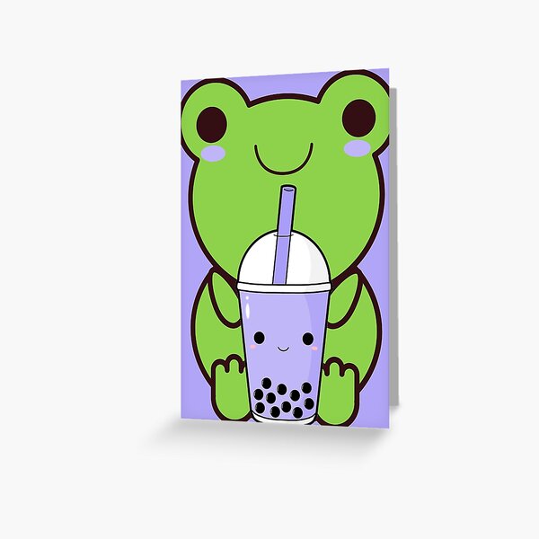 "Cute Cartoon Kawaii Frog drinking Boba Tea | adorable Boba animals ...